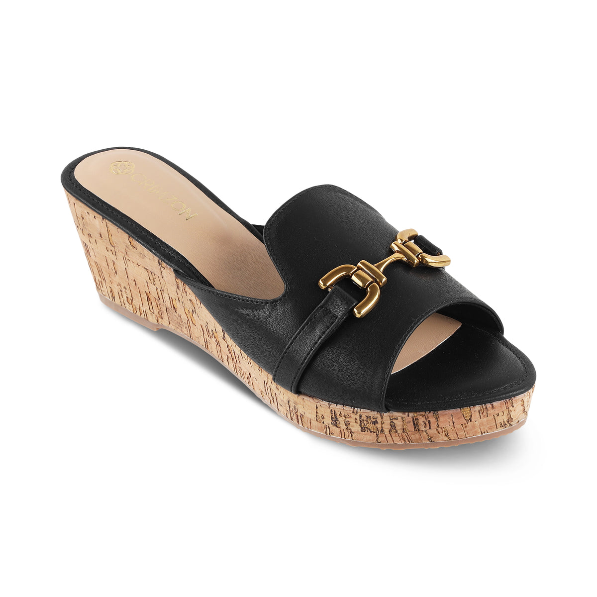 Crimzon Women Clair Black Wedges 2.5 Inch Heel Faux Leather
